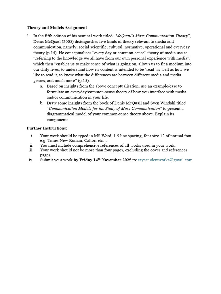 Theory and Models Assignment | PDF