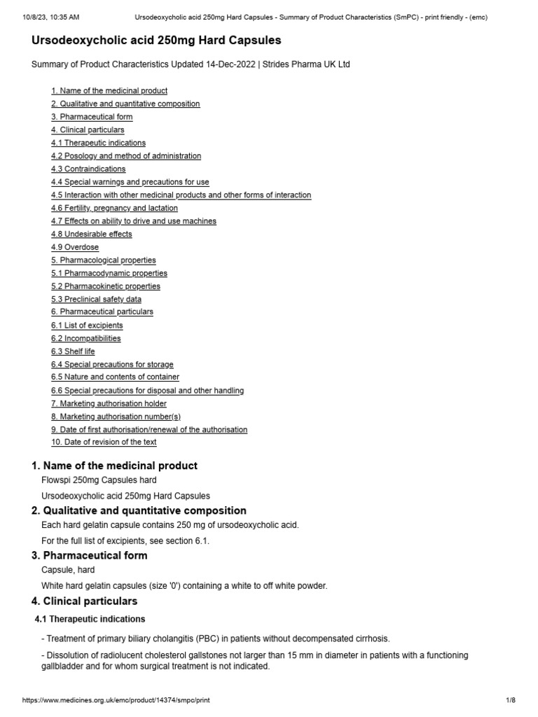 Ursodeoxycholic Acid 250mg Hard Capsules - Summary of Product ...
