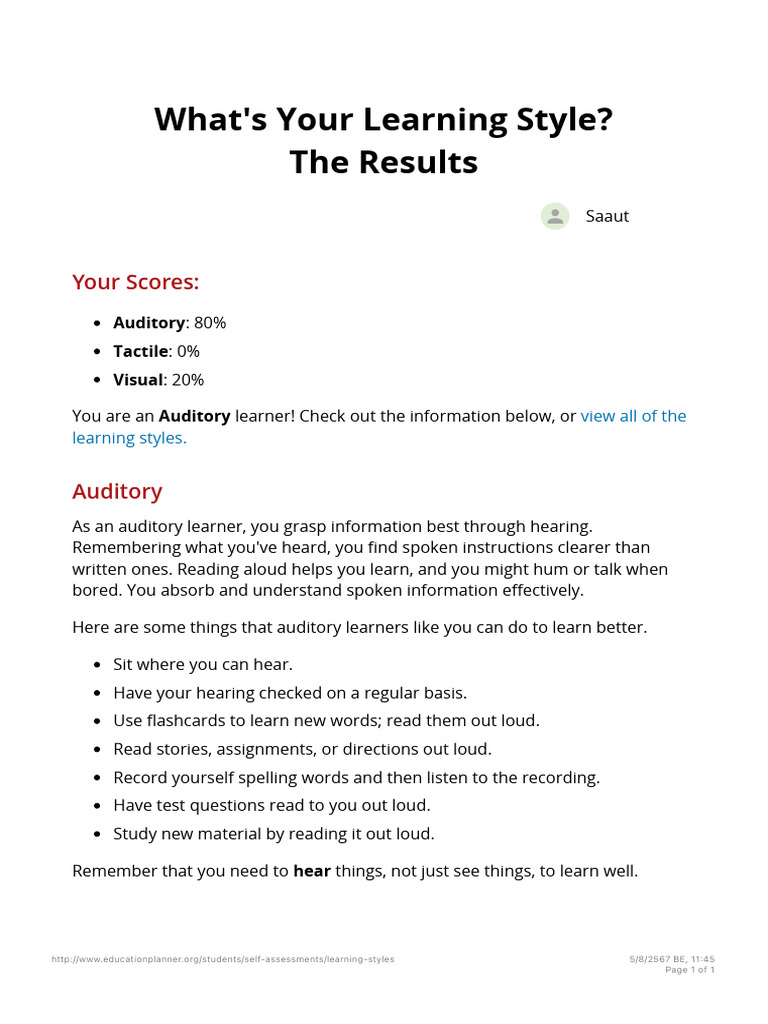 What's Your Learning Style? - EducationPlanner | PDF
