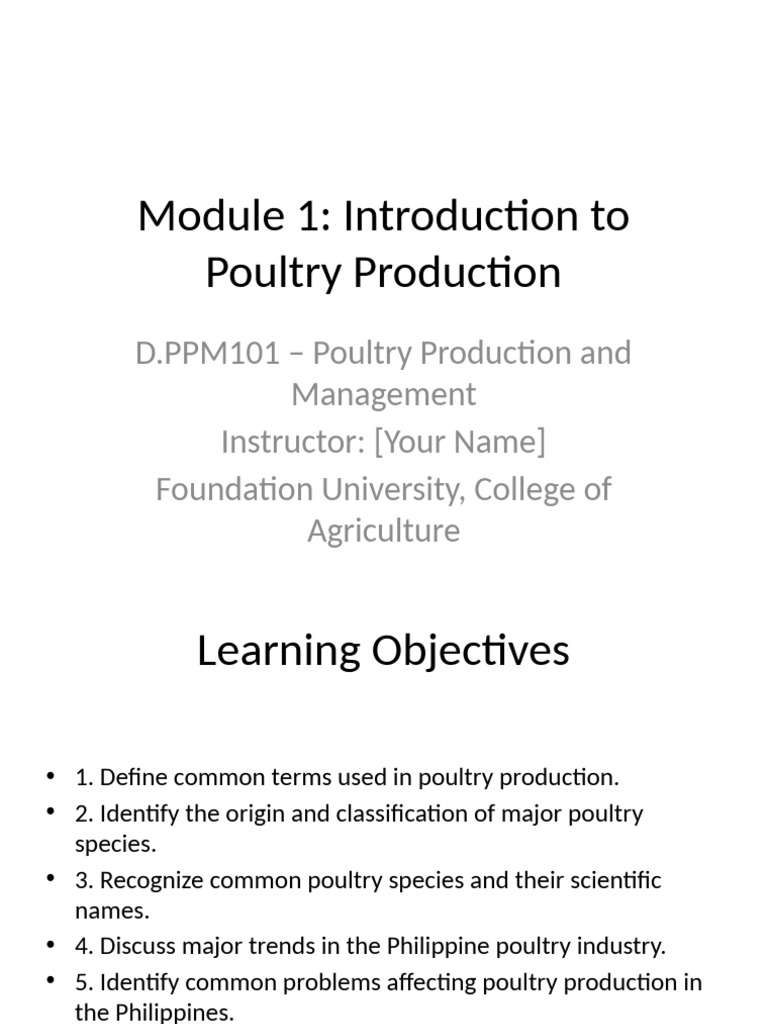 Module1 Introduction To Poultry Production | PDF | Poultry | Chicken