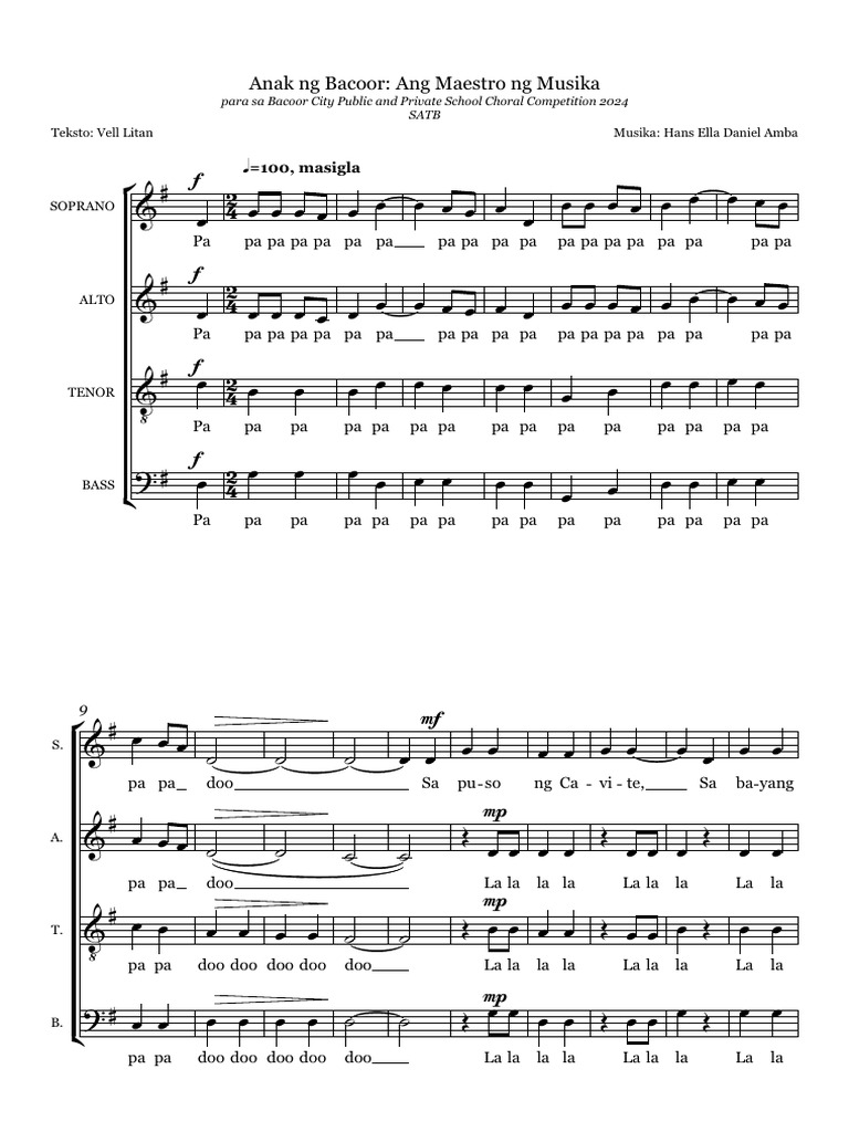 Anak NG Bacoor Ang Maestro NG Musika SATB - Full Score | PDF