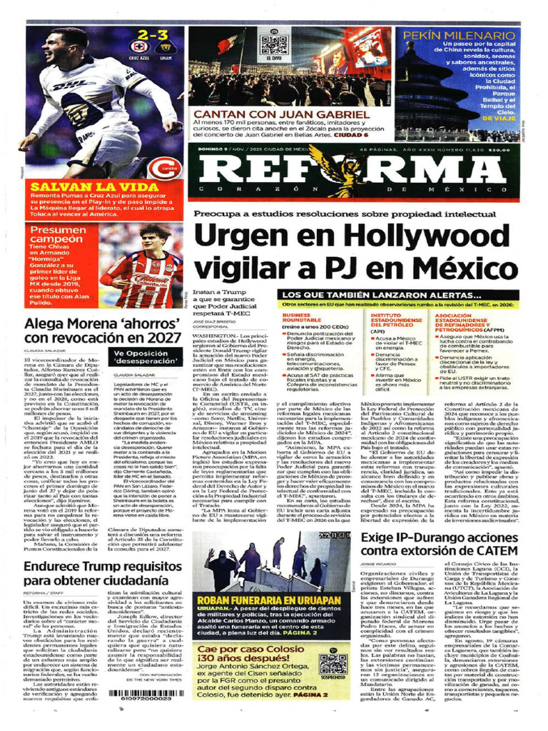Primeras Planas Domingo 09112025 Sociedad Noticias | PDF