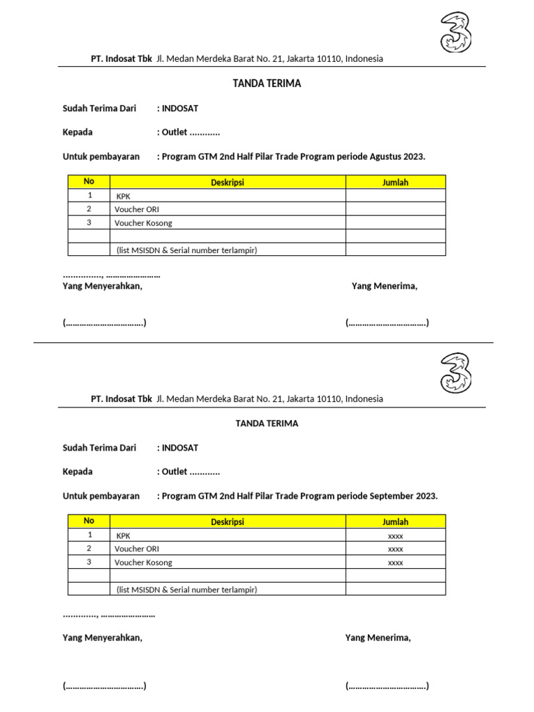Form Tanda Terima GTM | PDF