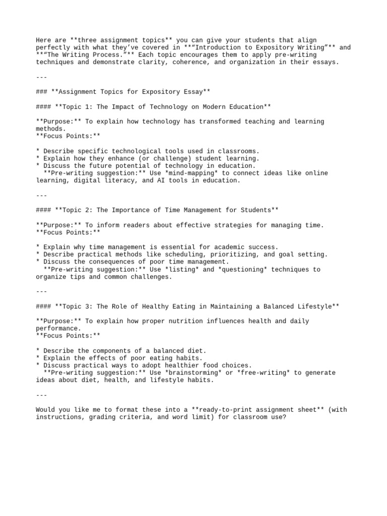 Expository Essay Assignment | PDF