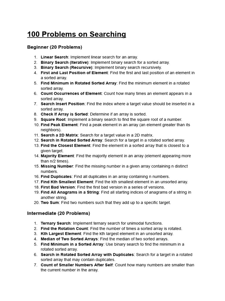 100 Searching Problems for All Levels | PDF | String (Computer Science ...