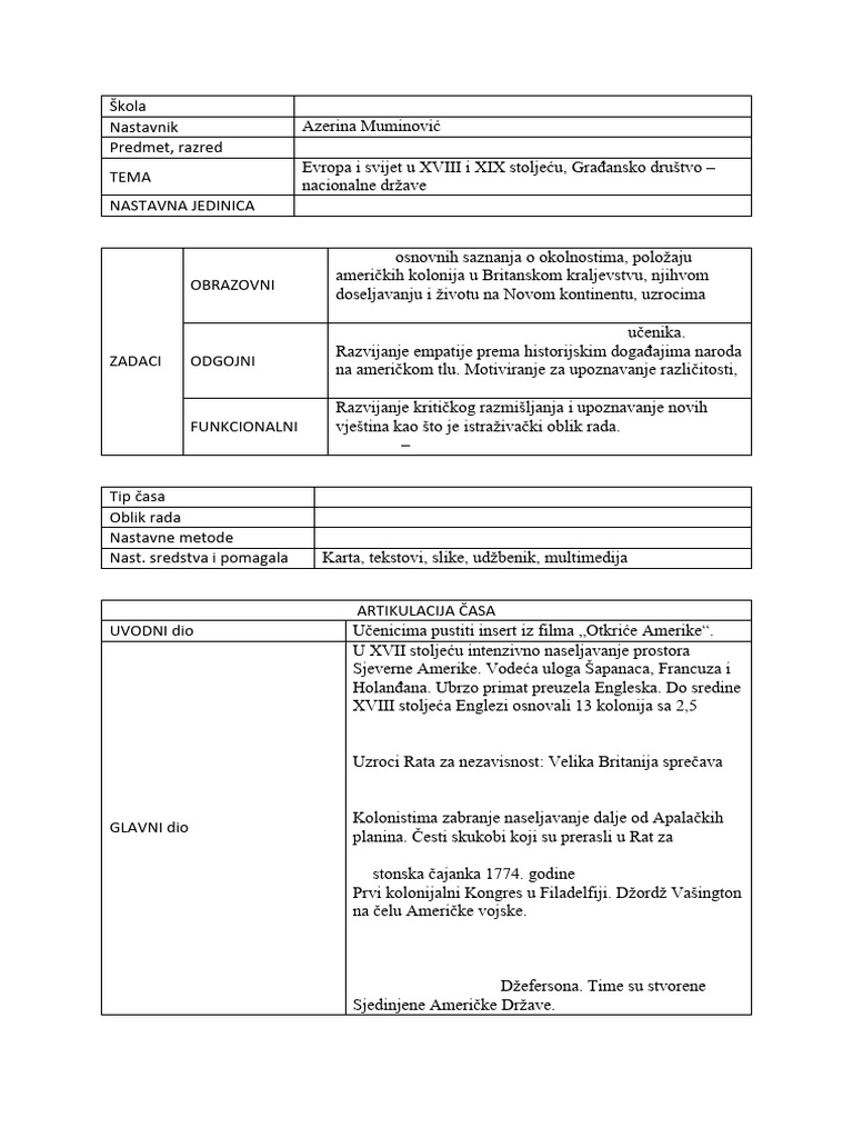 VIII Razred 9 Rat Za Nezavisnost, Nastanak SAD-A | PDF