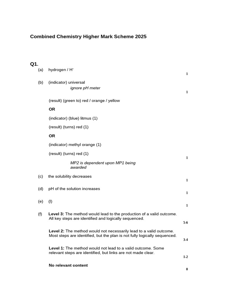 2025 Combined Chemistry Mark Scheme | PDF | Ammonia | Sodium