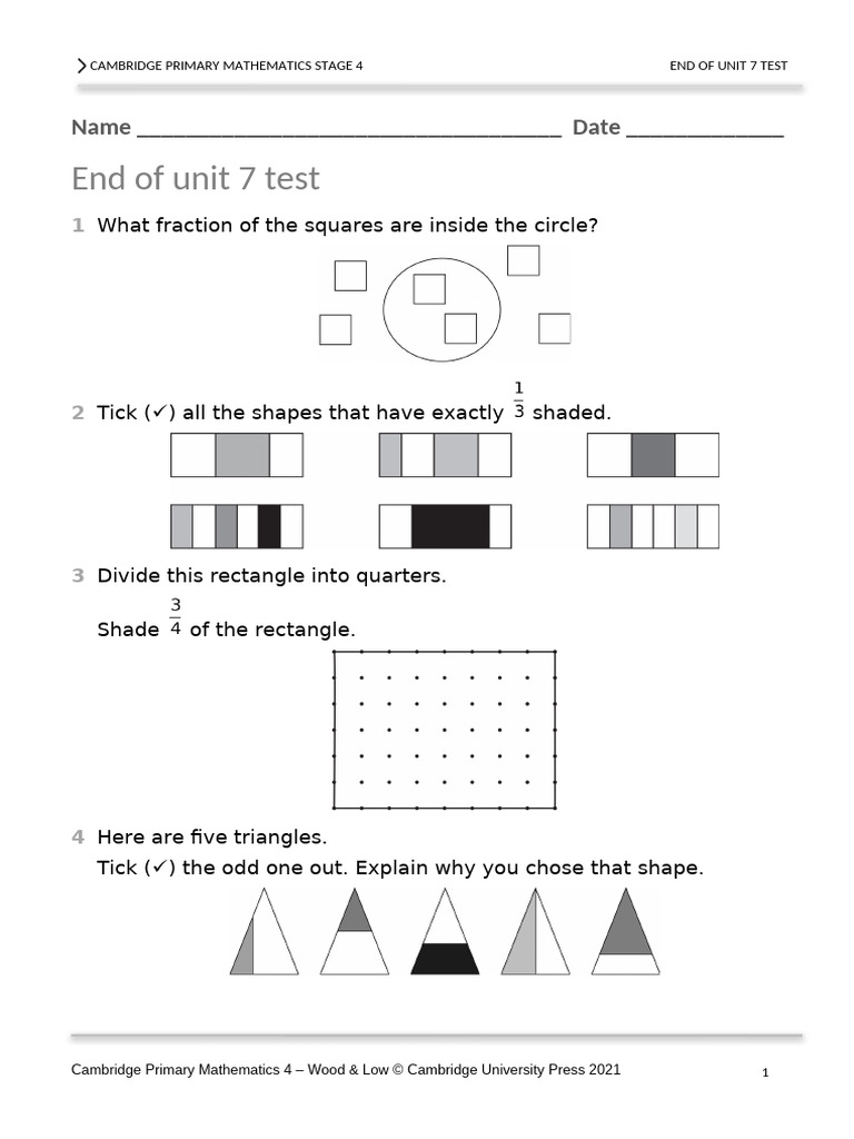 Stage 4 Math Unit 7 Test PDF | PDF