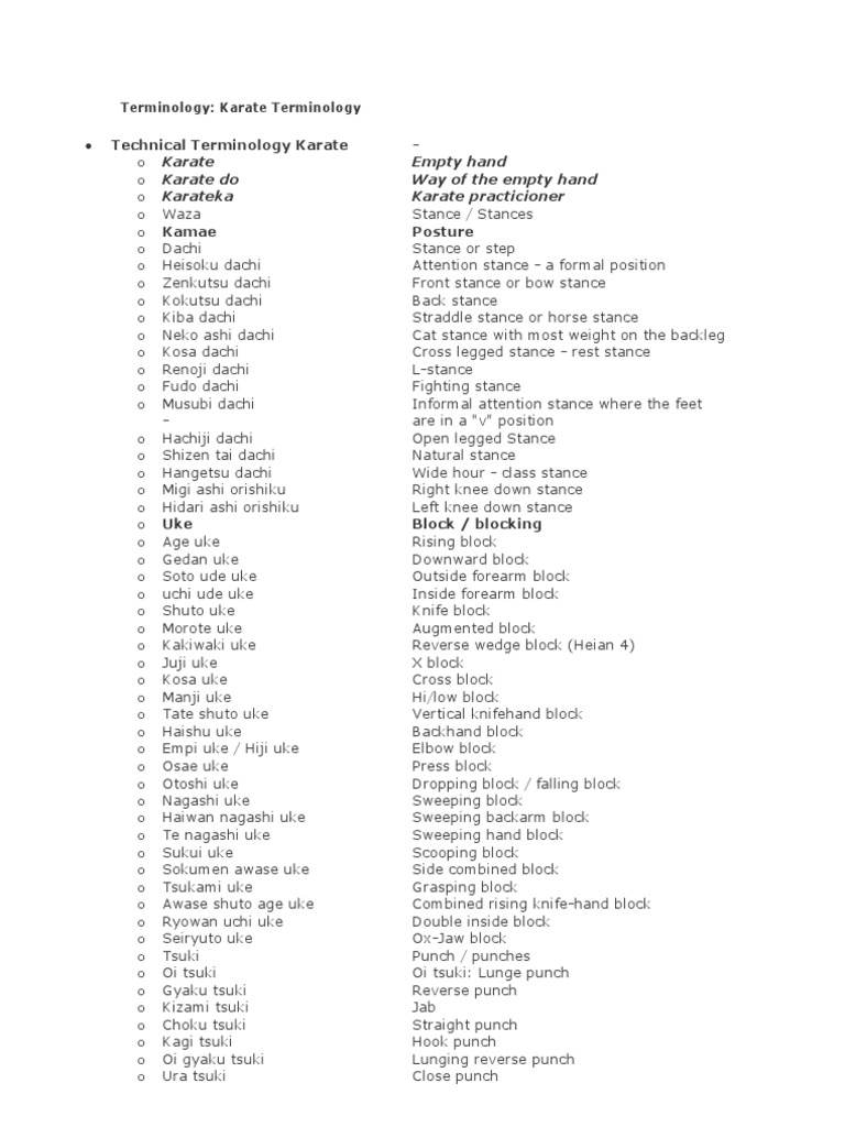 Karate Terminology | PDF | Judo | Combat Sports