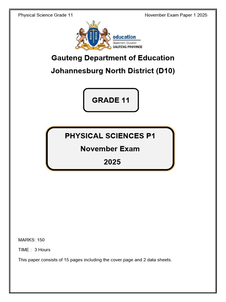 Physical Science - Grade 11 November Exam Paper 1 J - 251108 - 110918 ...