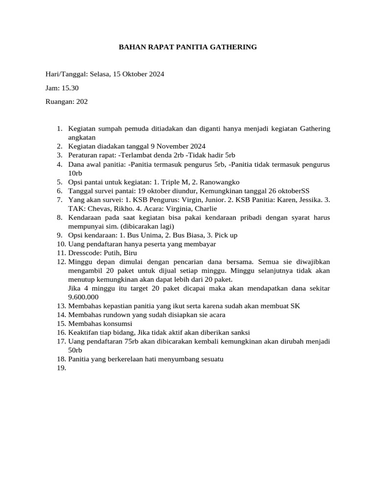 Bahan Rapat Panitia Gathering | PDF