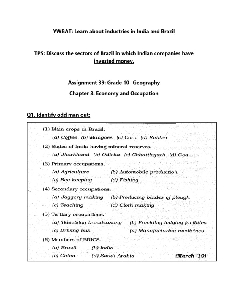 Assignment 39-Chpt 8-Economy and Occupation Grade 10-Geog 19th Sept 2022 | PDF