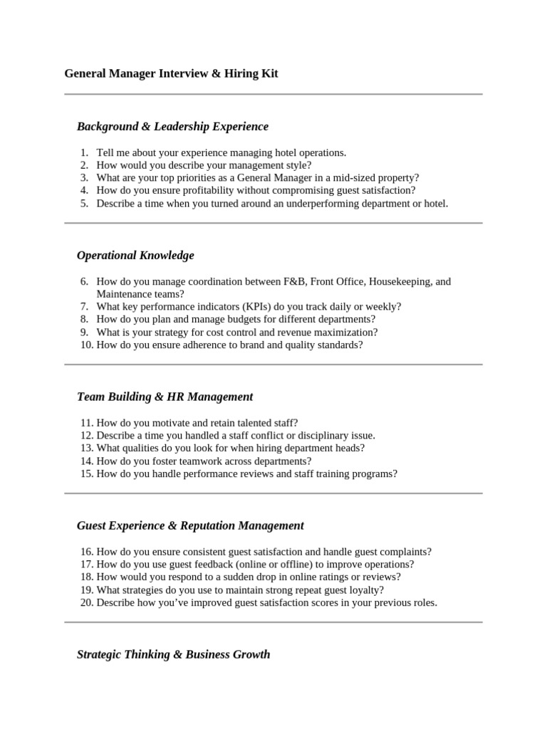 General Manager Interview Guide | PDF | Economies | Business Economics