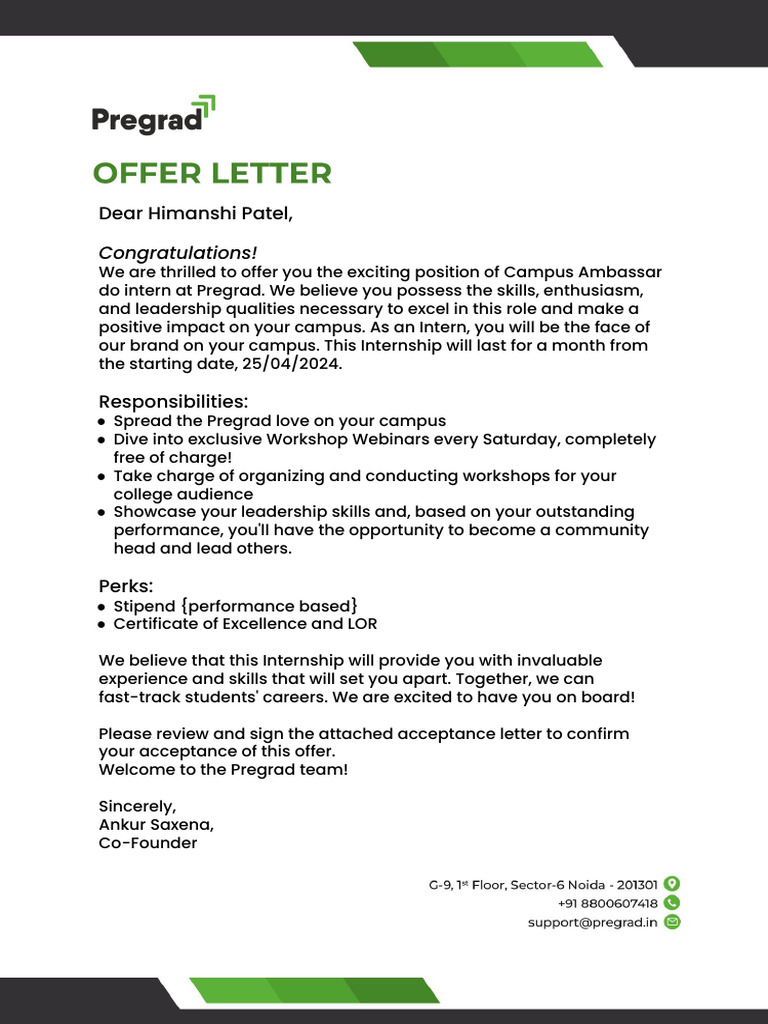 Offer Letter - Himanshi Patel (1) | PDF