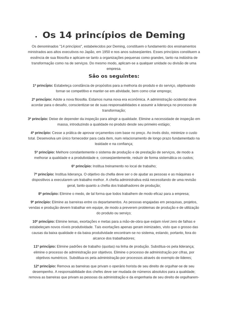 Os 14 Princípios de Deming | PDF | Despesa | Qualidade (negócios)