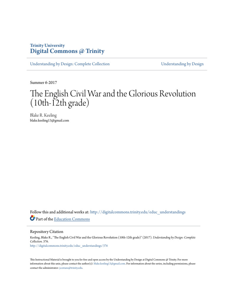 The English Civil War and The Glorious Revolution (10th-12th Grad | PDF ...