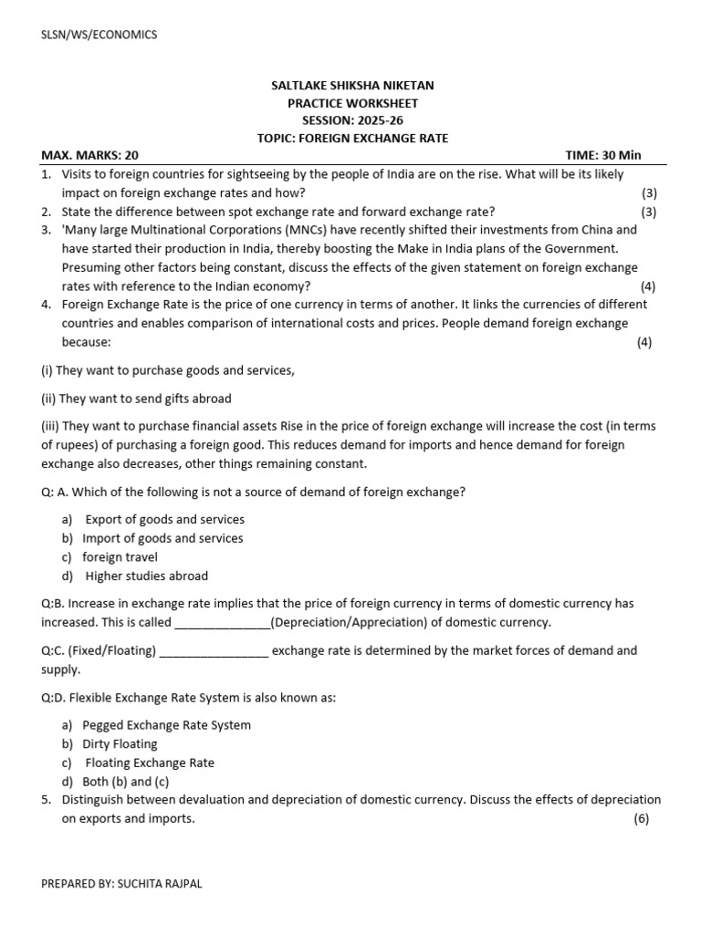 Foreign Exchange Rate Practice Worksheet | PDF | Exchange Rate ...