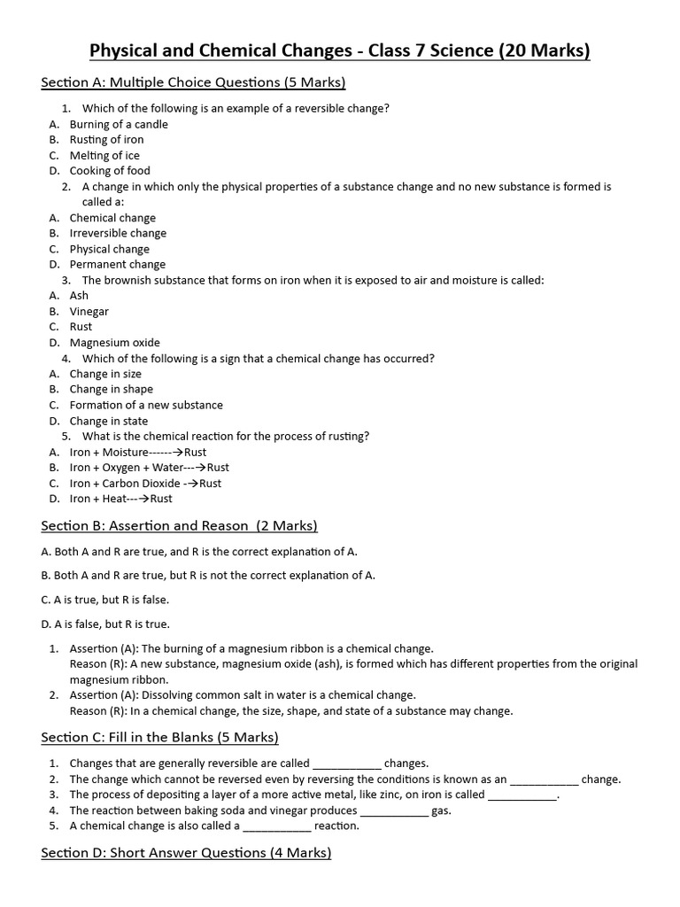 Physical and Chemical Changes | PDF | Rust | Chemical Reactions
