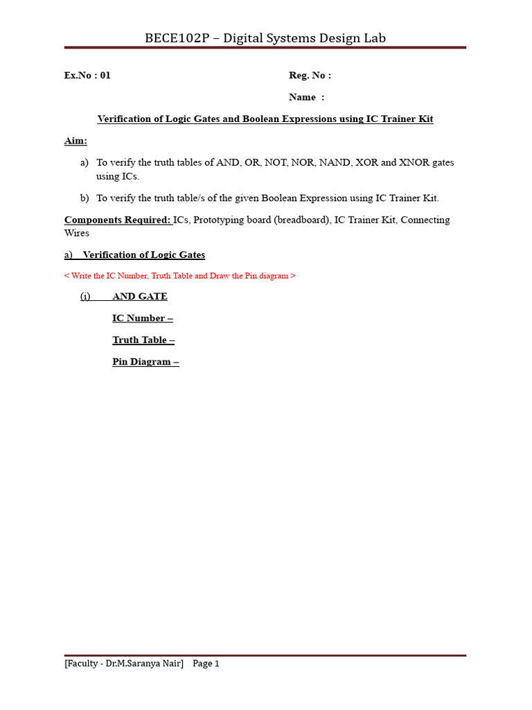 Ex - No.1 - Reference | PDF | Digital Electronics | Computer Engineering