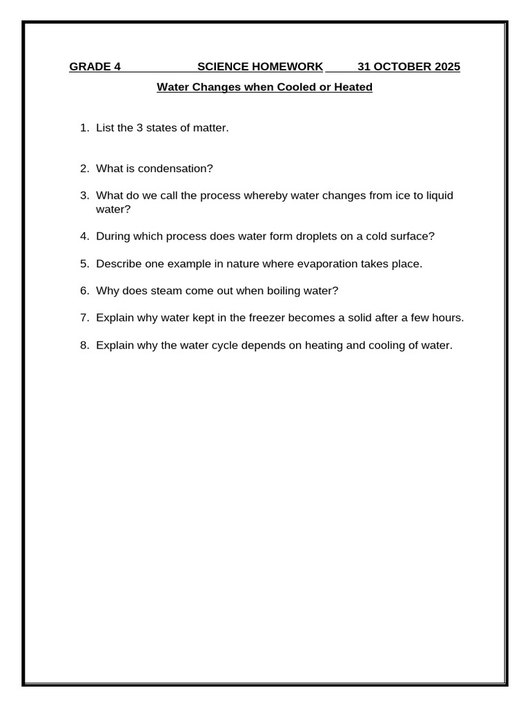Grade 4 Science Homework31 October 2025 | PDF
