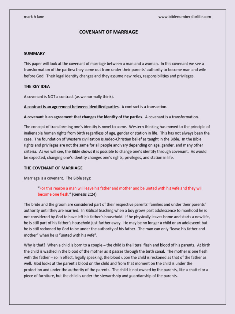 Understanding the Marriage Covenant | PDF | Wife | Marriage