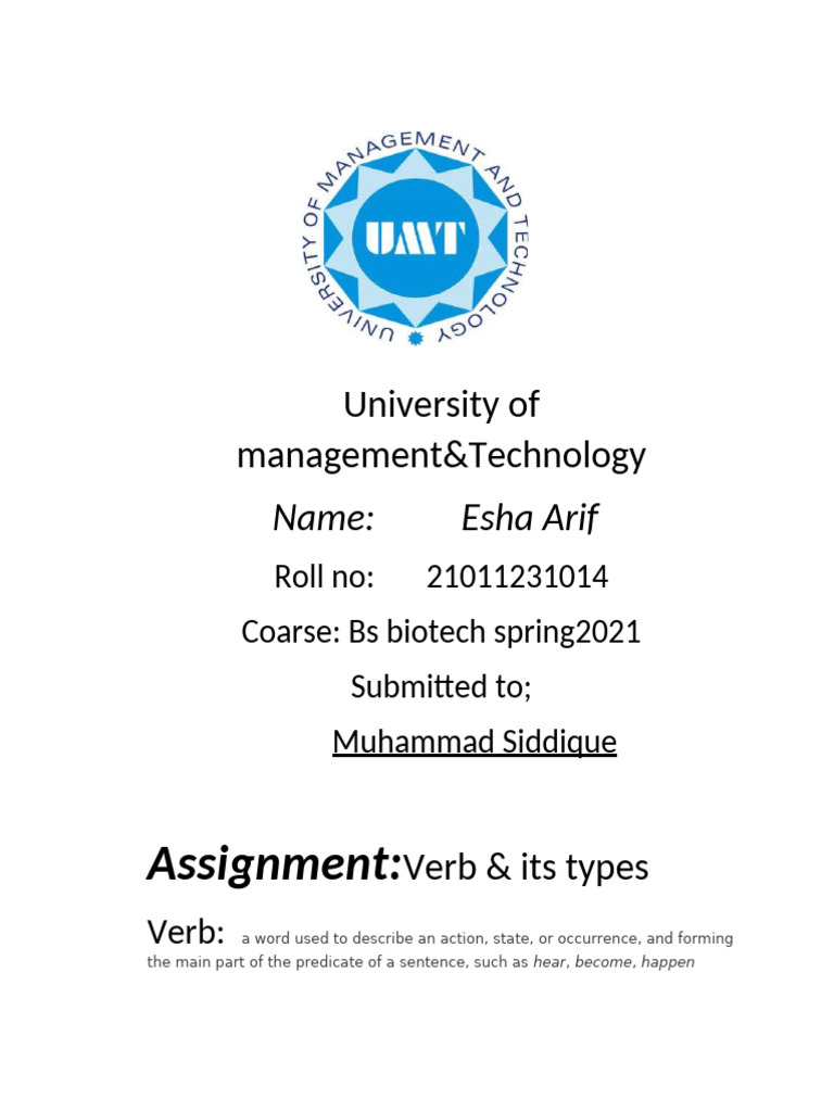Verb 0 Its Types Assignment | PDF | Verb | Semantics