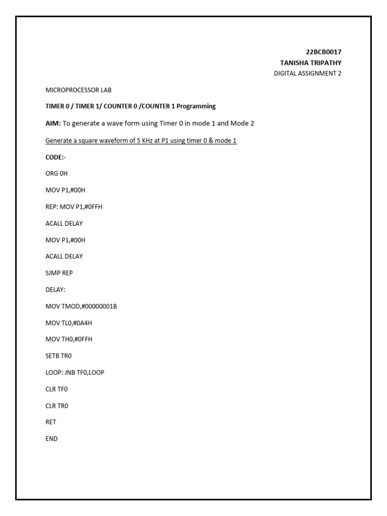 Microprocessors and Microcontrollers Lab Submission 2 | PDF