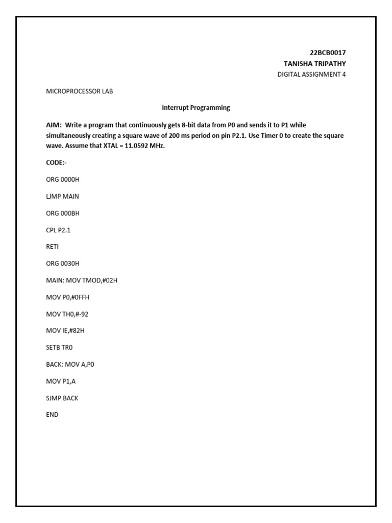 Microprocessors and Microcontrollers Lab Submission 4 | PDF