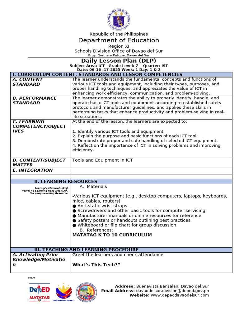 Ict Grade 7 & 8 Day 1 & 2 | PDF | Educational Technology | Learning