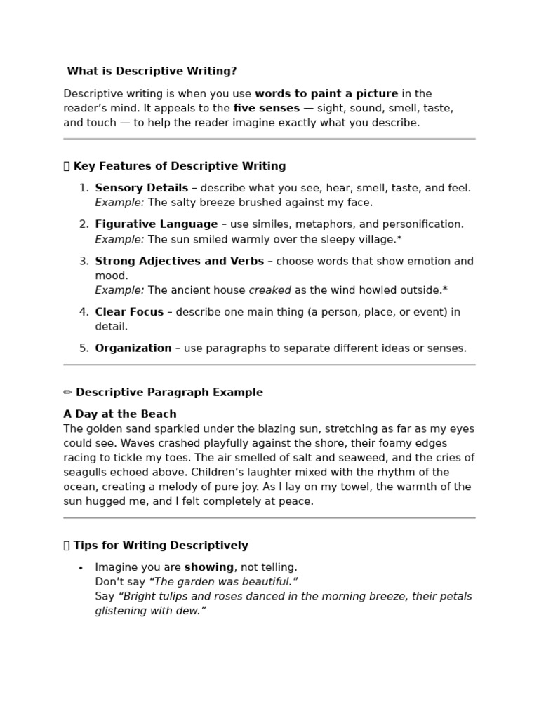 What Is Descriptive Writing | PDF