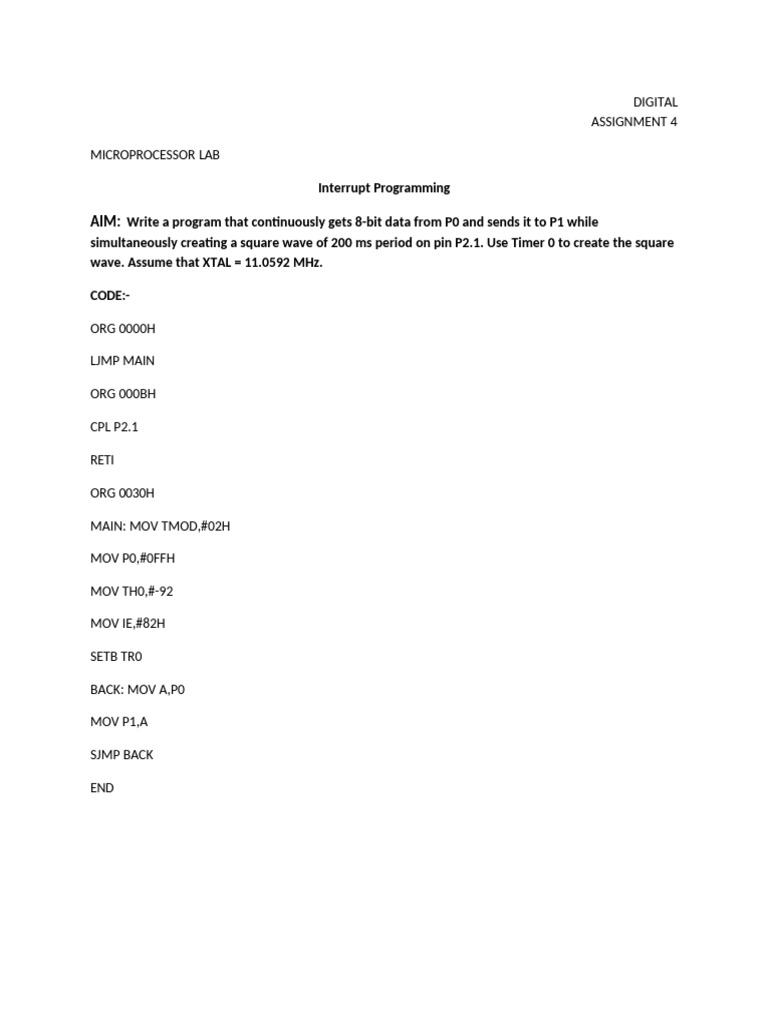 Microprocessors and Microcontrollers Lab Submission 4 | PDF