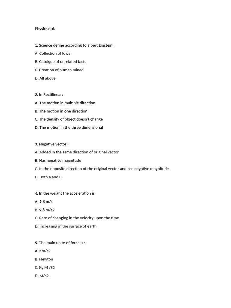 Physics Quiz: Test Your Knowledge | PDF