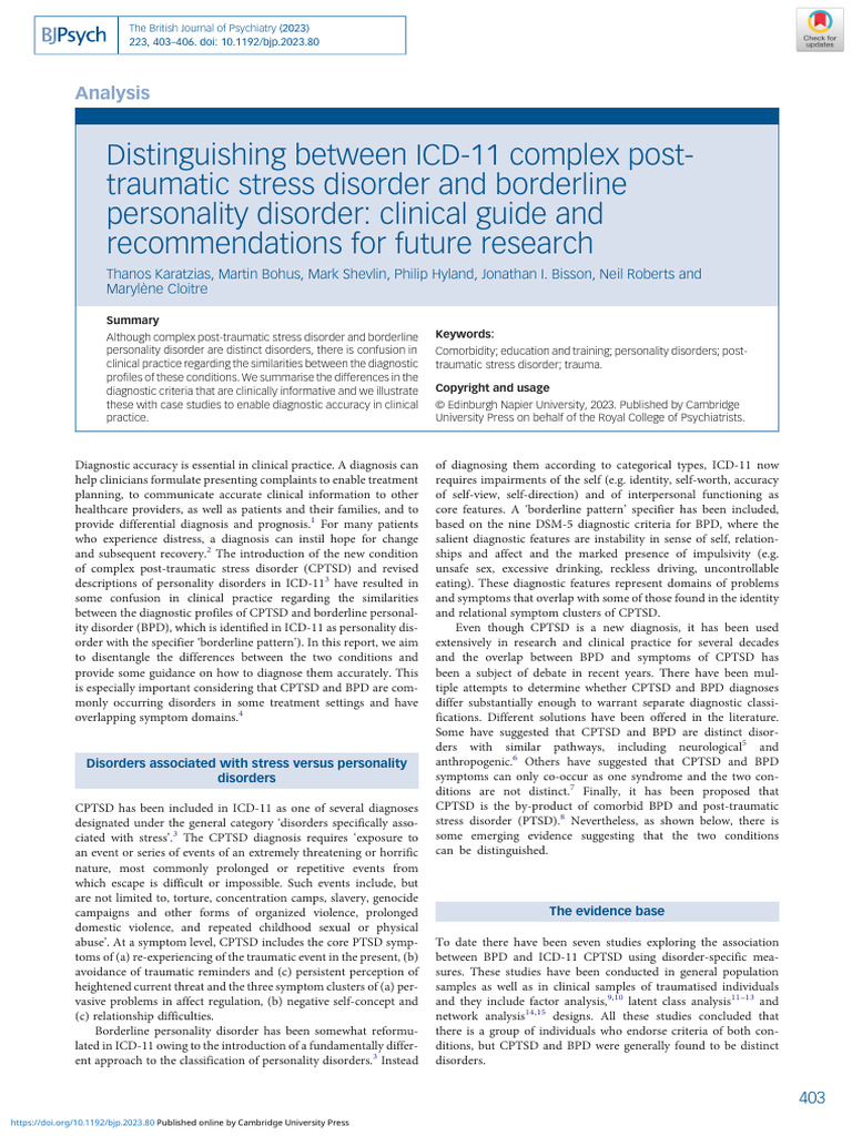 Distinguishing Between ICD-11 Complex Posttraumatic Stress Disorder and ...