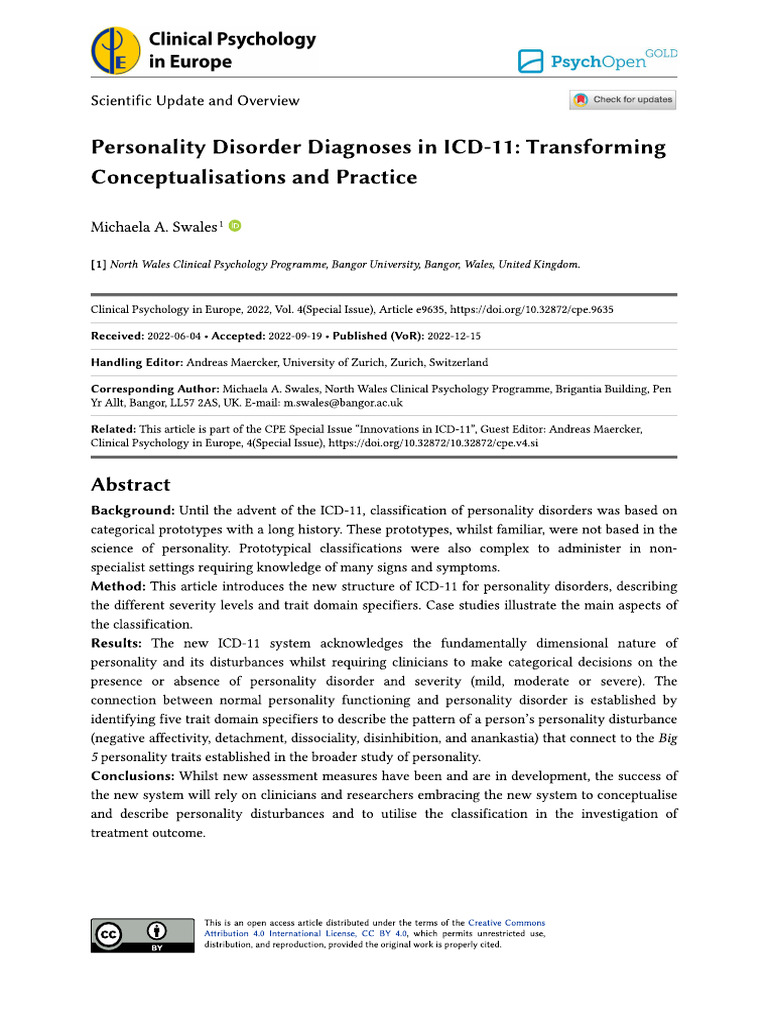 Personality Disorder Diagnoses in ICD-11 - Transforming ...