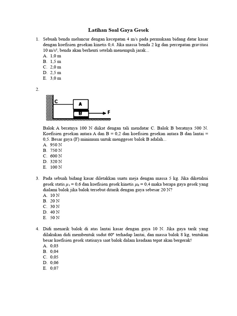 Latihan Soal Gaya Gesek Fisika | PDF