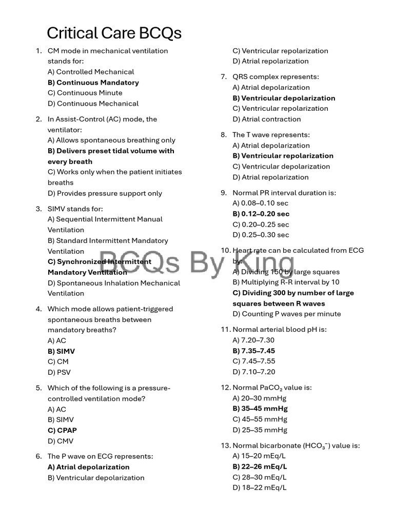 Critical Care BCQs | PDF | Cardiopulmonary Resuscitation ...