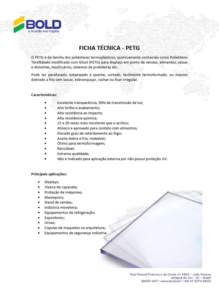 Ficha Tecnica PETG | PDF | Materiais | Mecânica