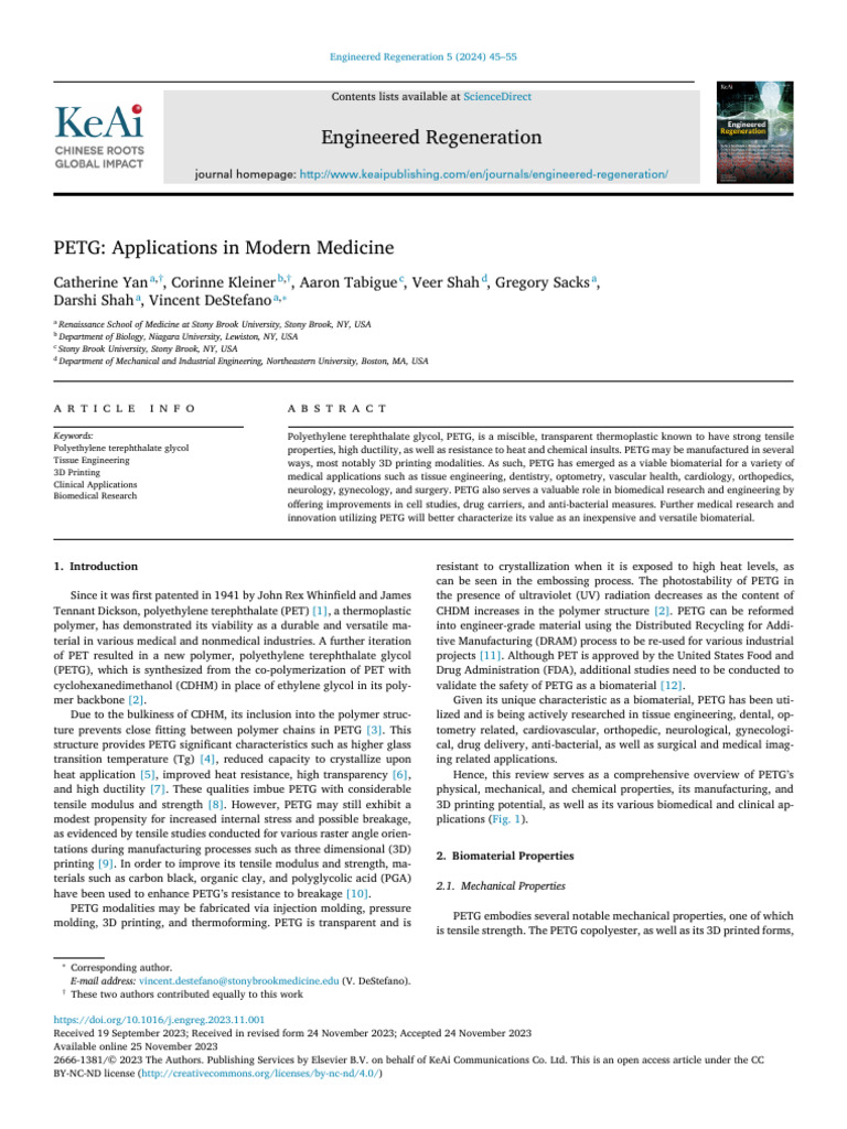 PETG Applications in Modern Medicine | PDF | Polymers | Tissue Engineering