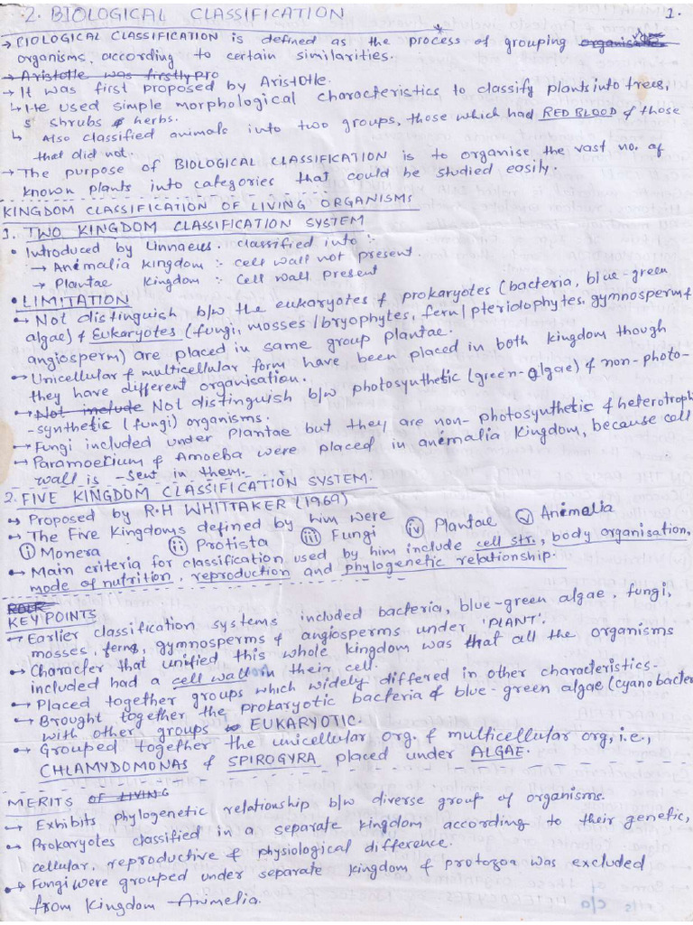 Biological Classification NCERT) Handwritten | PDF