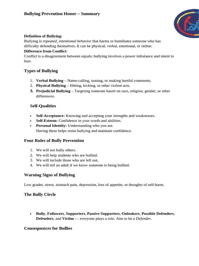 Bullying Prevention Honor - 1 | PDF | Bullying | Behavioural Sciences