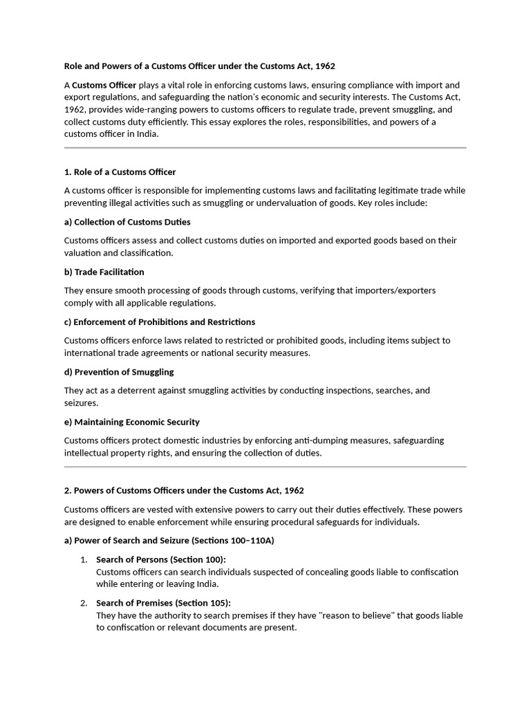 Customs Officer Duties and Powers | PDF | Customs | Law Enforcement