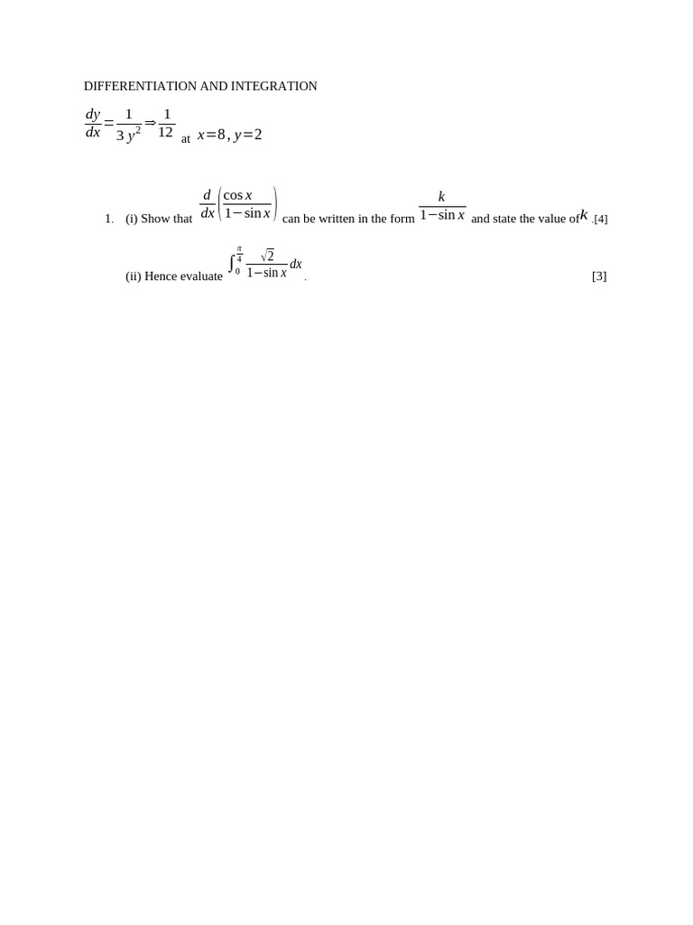 Differentiation and Integration | PDF