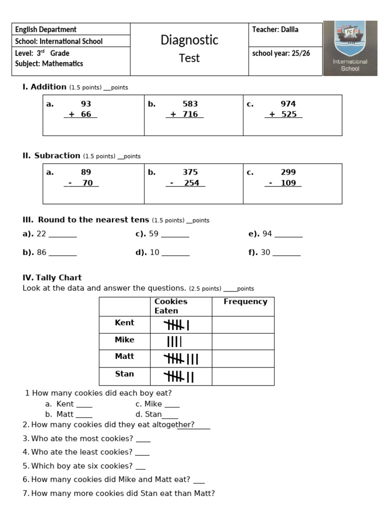 Diagnostic Test Math Grade 3 | PDF | Chess | Chess Theory