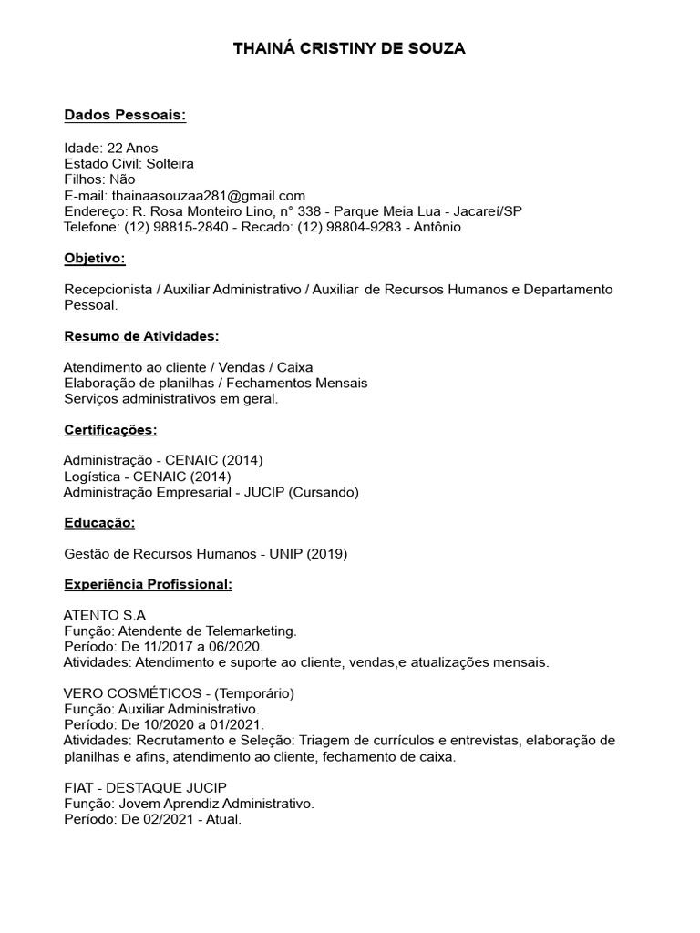 CV THAINÁ_ SOUZA .docx PDF | PDF