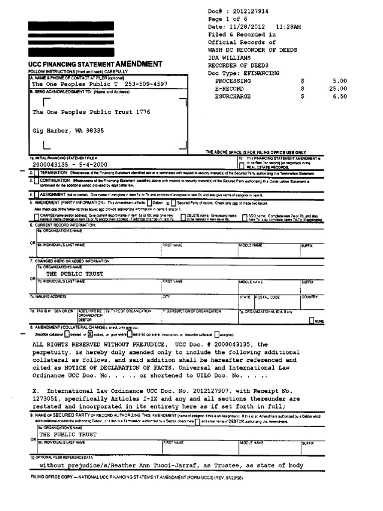 Declaration of Act UCC Financing Statement Amendment 2012127914 | PDF