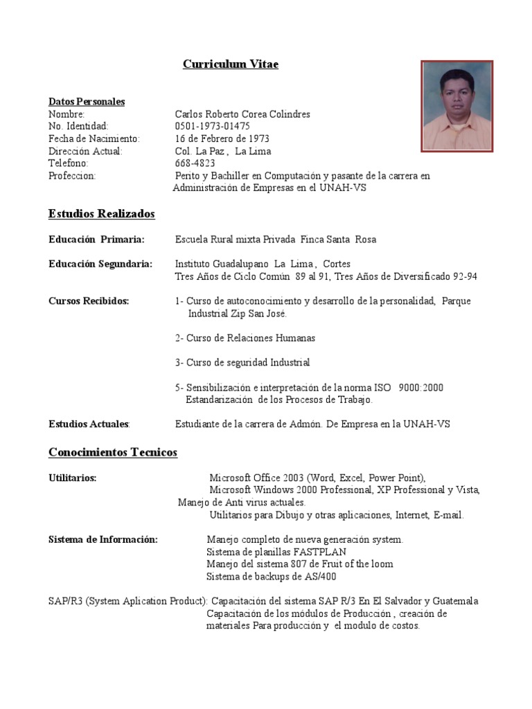 Curriculum Vitae de Carlos Roberto Corea Colindres | PDF | Microsoft ...