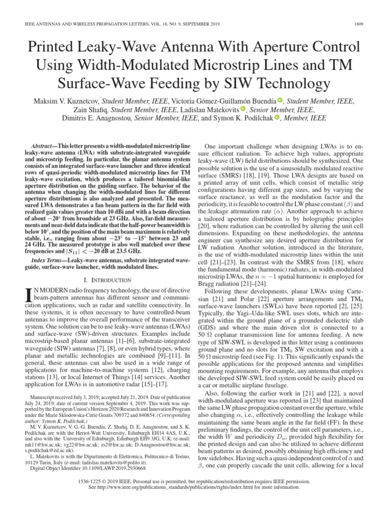 Printed Leaky-Wave Antenna With Aperture Control Using Width-Modulated ...