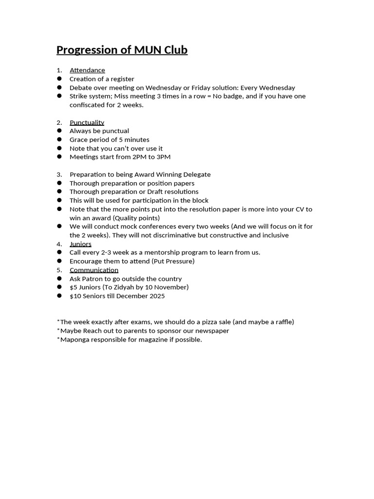 Progression of MUN Club - Docx (Session 1) | PDF