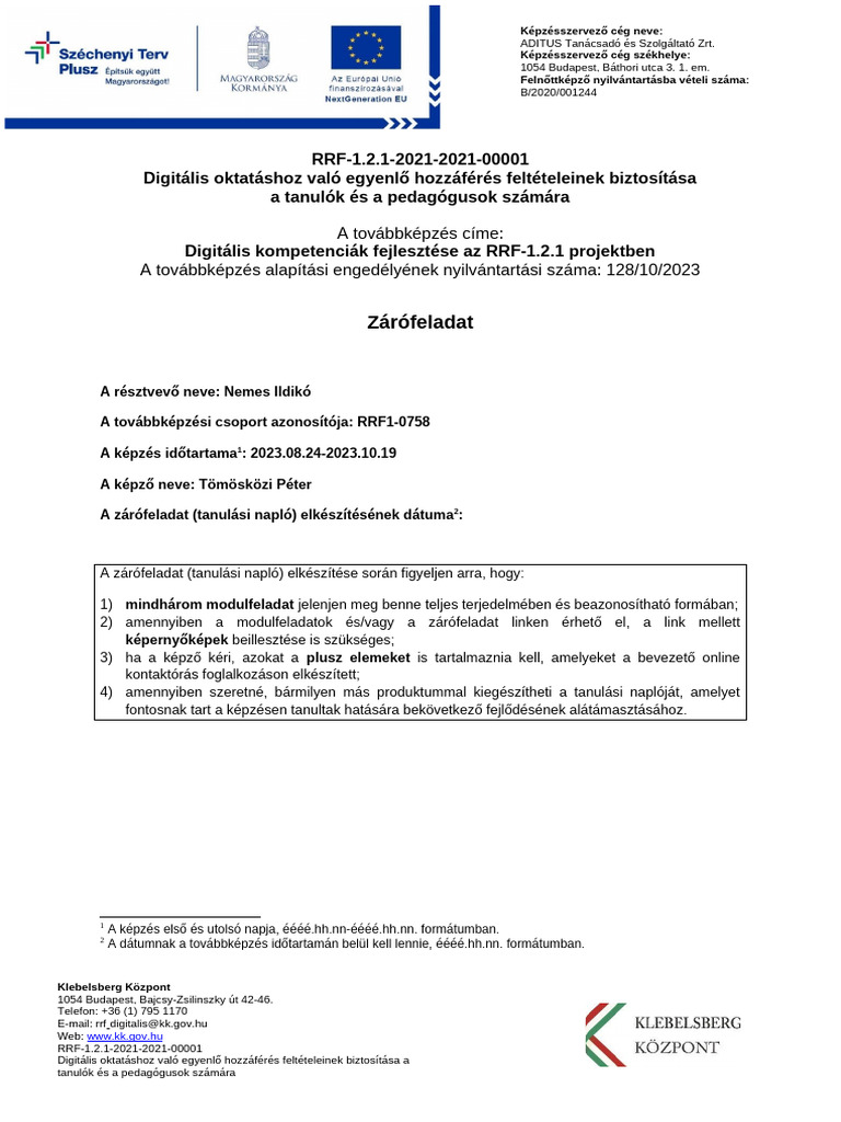 Nemes Ildikó - RRF - Zárófeladat (RRF - Zárófeladat) | PDF