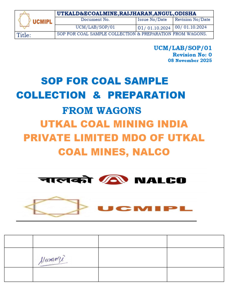 SOP for Coal Sample Collection & Prep | PDF